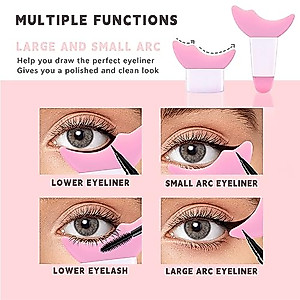 HOSAILY 3 Pcs Eyeliner Stencils Reusable Silicone Eyeliner Aid Mascara Shield Applicator Guide Tool Multifunctional Winged Eyeliner Eyelash Eyeshadow Lipstick Eye Makeup Tool for Women, Beginners (Pink)
