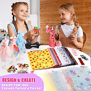 Jumlys 600+PCS Fashion Designer Kits for Girls Ages 6, 7, 8, 9, 10, 11, 12, Sewing Kits with 4 Mannequins for Kids Ages 6-8, 8-12, DIY Arts and Crafts Kits for Girls, Perfect Birthday Christmas Gift