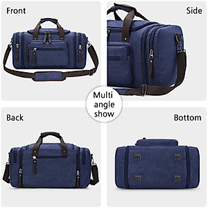 Toupons Canvas Duffel Bag Travel Bag for Men Overnight Bag Weekender Duffle Bag (Blue)