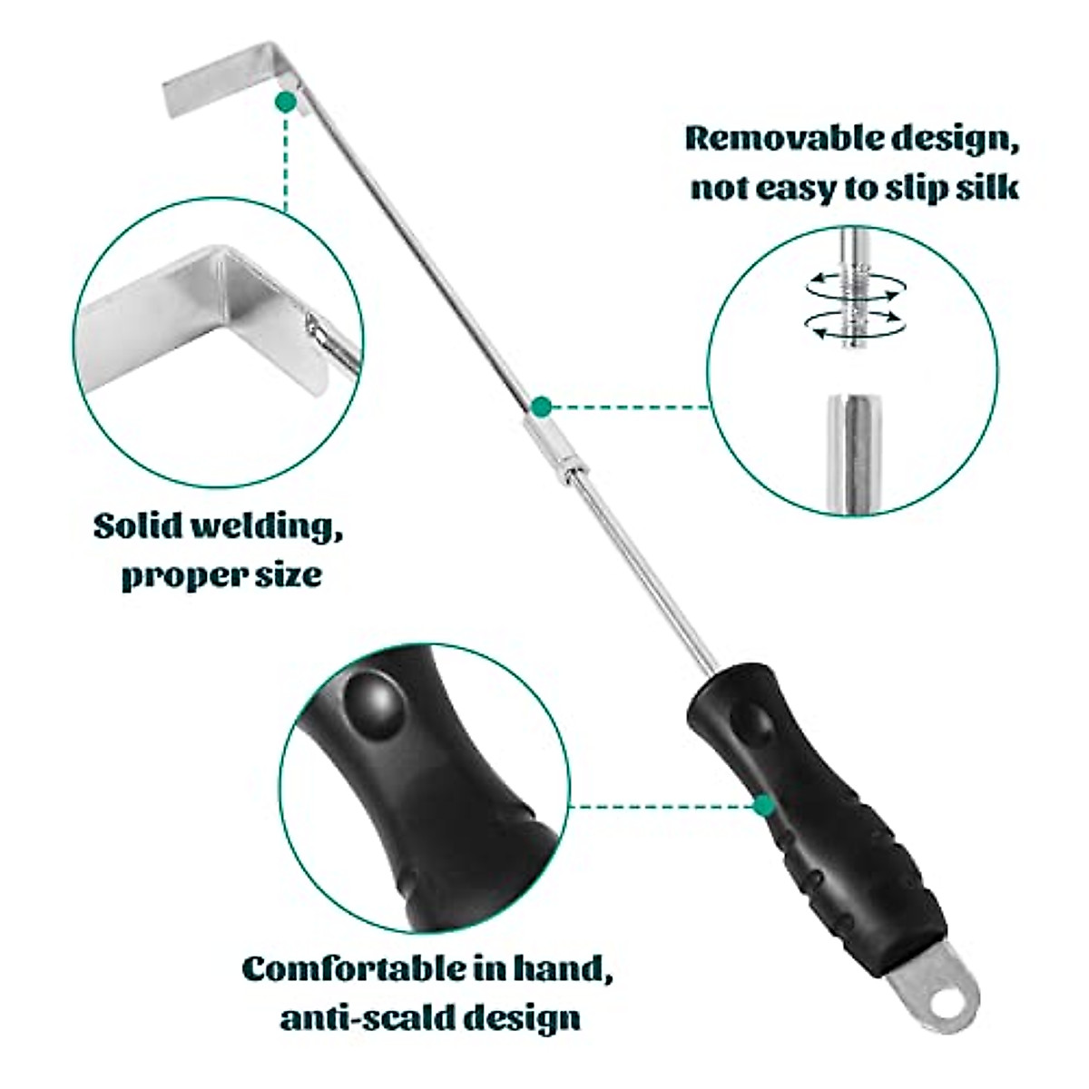 19 Inch BBQ Ash Tool for Kamado Joe Charcoal Smoker Big Green Egg Wood Burning Stove Ash Rake Grilling Poker Accessories Charcoal Garden Tools Grill Cleaning Tools