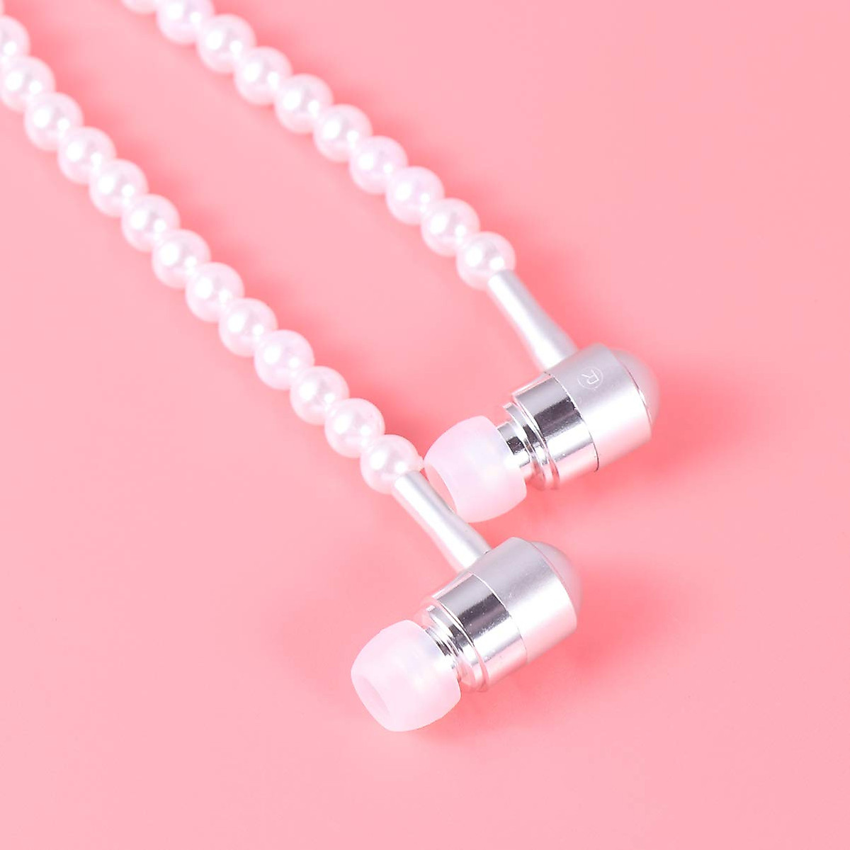 in-Ear Eardphones with Mic - in-Ear Headset with Remote and Mic Hands- Wired Pearls Chain Universal Earphone for Girls Women Student (White)