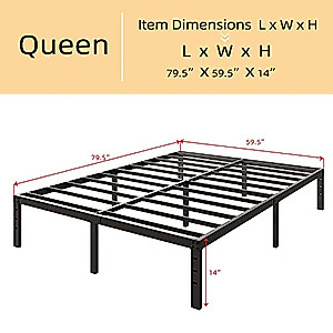 XMhongsong 14 Inch Queen Size Bed Frame No Box Spring Needed, Heavy Duty Metal Platform Bed Frame, Easy Assembly, Noise Free, Black