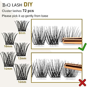 Lash Clusters B09 DIY Lash Extensions 72 Clusters Lashes D Curl Individual Lashes Wisps at Home (B09,D-14mm)