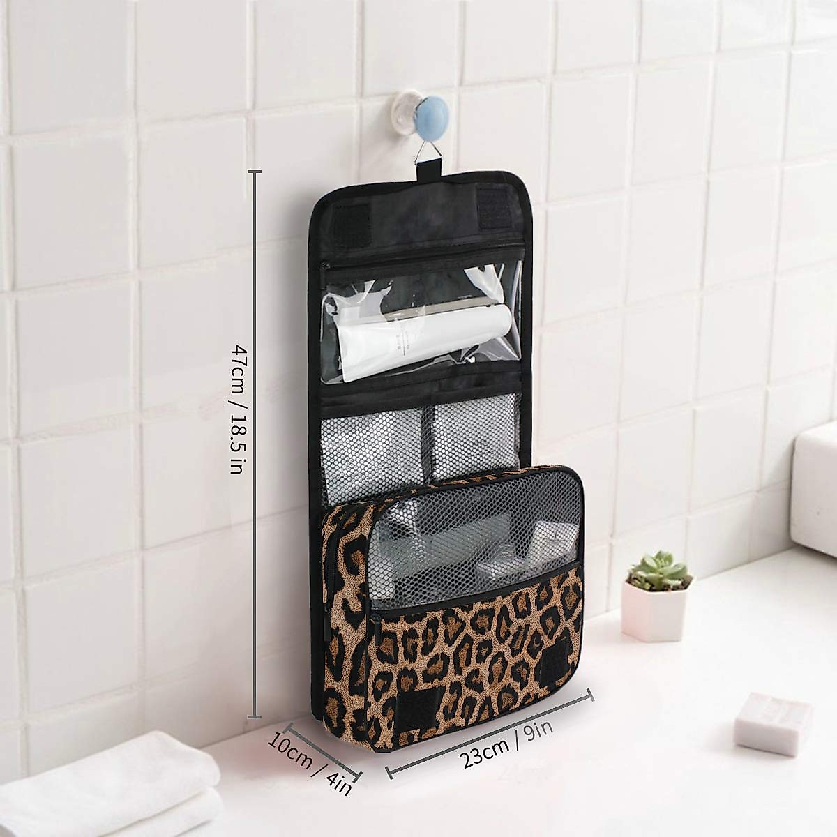 Hanging Travel Toiletry Bag Kit Makeup Case Cosmetics Organizer for Men Women leopard