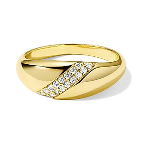Me&Hz 18k Gold Plated Cubic Zirconia Dome Rings Chunky Statement Rings for Women Stackable Slim Domed Simple CZ Wedding Band Ring Dainty Aesthetic Gold Rings Size 9