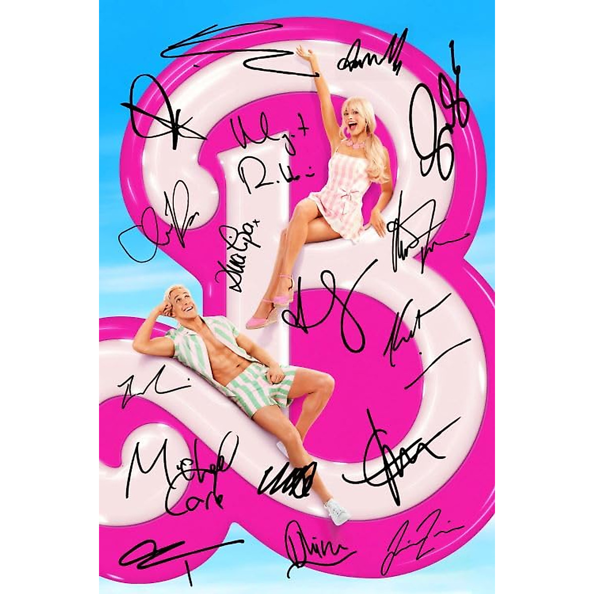 Margot Robbie, Ryan Gosling Reproduction (RP) Autograph Autographed Photo Photograph, Print, (8 x 12 inches), Kingsley Ben-Adir, Emma Mackey, Hari Nef, Ariana Greenblatt, Issa Rae, Helen Mirren, Will Ferrell, John Cera, Michael Cera, Simu Liu, Kate McKinn