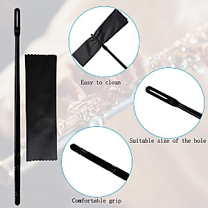 2 Sets Flute Cleaning Rod and Cloth, Flute Cleaning Kit, Flute Cleaning Rod and Flute Cleaning Cloth, Cleaning Swabs Flute Cleaning Cloth, Flute Cleaning Rod, Flute Cleaning Cloth (Black)
