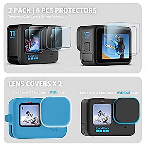 FitStill Blue Silicone Sleeve Case for Go Pro Hero 11 Hero 10 Hero 9 Black, Battery Side Cover&Screen Protectors&Lens Caps&Lanyard for Go Pro Hero 11 /10 / 9 Accessories Kit