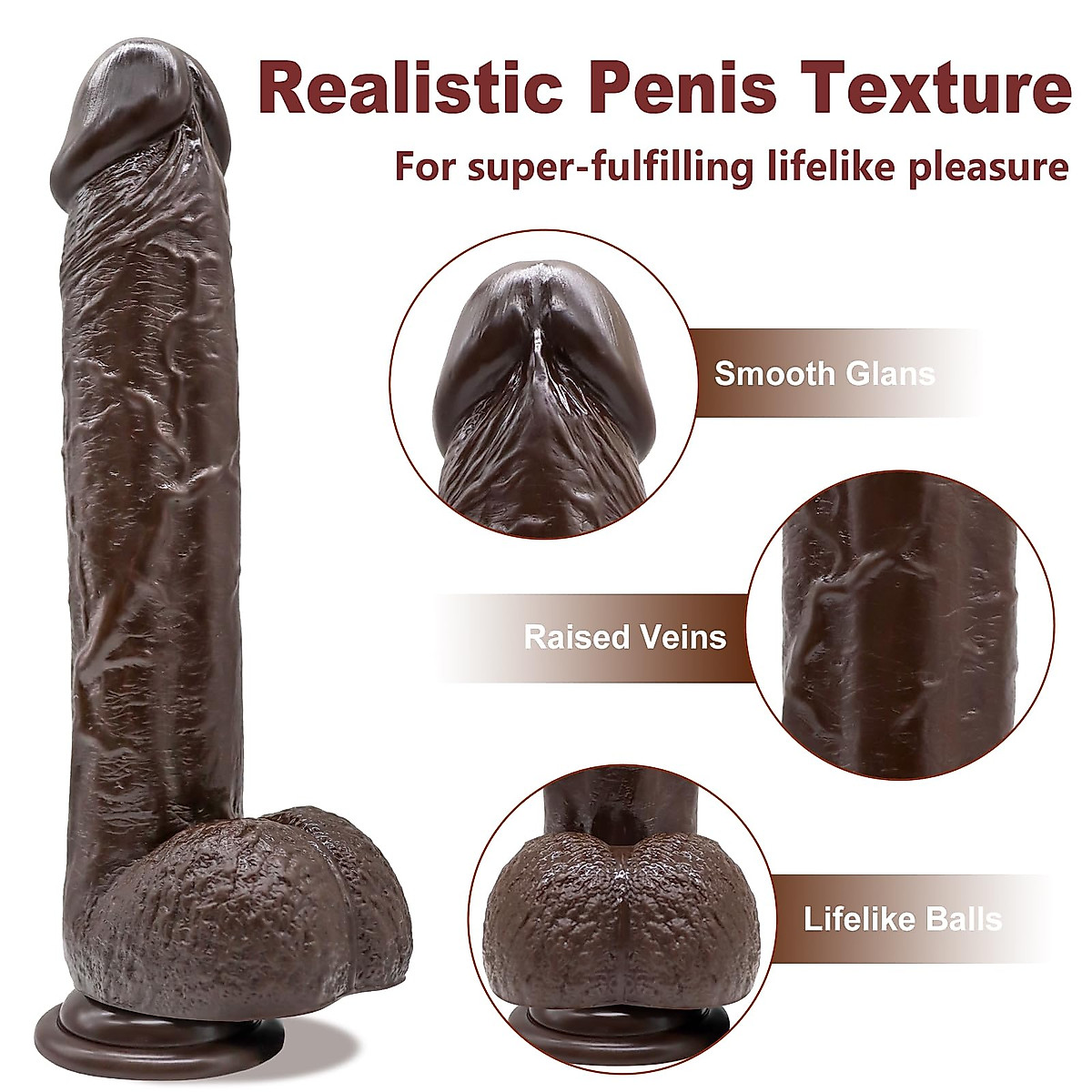 9.25 Inch Realistic Silicone Anal Dildo Adult Sex Toys for Women, G Spot Stimulator with Strong Suction Cup for Hands-Free Play, Body-Safe Material Curved Shaft and Balls Lifelike Flexible (brown)
