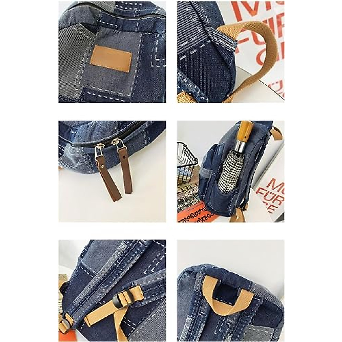 RRRWEI Vintage Denim Backpack Classic Retro Travel Daypack Bookbags Jeans Backpack College Backpack For Women Men (blue)
