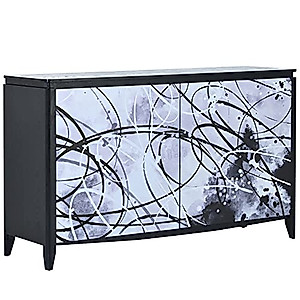 Modern Sideboard Buffet Storage Cabinet with 2 Drawers and 4 Shelves,Wooden Cabinet Console Table with 2 Decorative Doors for Hallway Entryway Living Room Bedroom (White+Black-003)