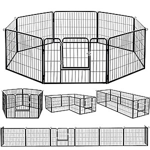 PUKAMI Dog Fence for The Yard, 8/16 Panels 24/32/40 Height x32 inch Width,Puppy Playpen for Small Medium Dog Portable Dog Playpen Exercise Pen for Indoor Outdoor,Pet Playpen Fence for Yard,RV,Camping