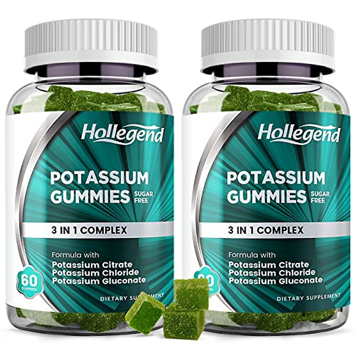 Potassium 3 in 1 Complex Gummies Sugar Free, New Formula with 99mg Potassium Citrate, Potassium Chloride, Potassium Gluconate, Leg Cramps & Muscle Supplements, 120 Chewables