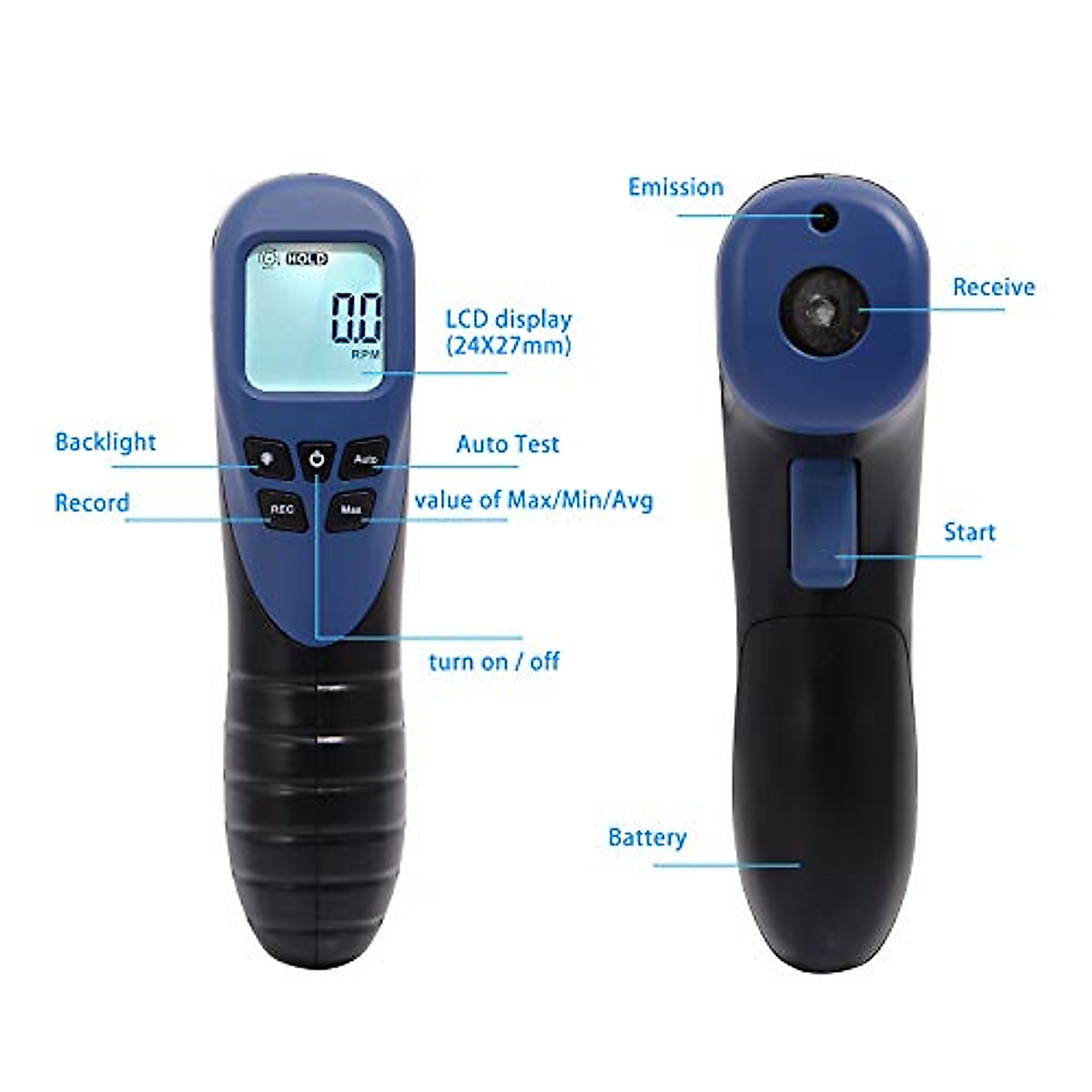 EHDIS Digital Handle Tachometer RPM Meter Non Contact Photo LCD Tachometer RPM Reader Gauge Speed Tach Meter