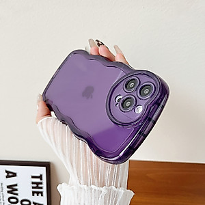 Qokey for iPhone 13 Pro Max Case(2021 6.7"), Cute Clear Love Case, with Love-Heart Camera Frame Wavy Edge Transparent Full Protection Soft TPU Shockproof Phone Cases Cover for Women Girls Purple