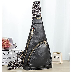 TINVSKQQKJ Women's Chest Sling Bag with leopard strap Crossbody Sling Backpack with pockets For Cycling Hiking travel…