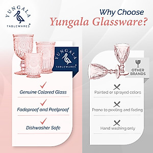 Yungala Pink Glassware Bundle - NEW Pink Wine Glasses Sunflower - Small Pink Cups (Sunflower) - Pink Glass Plates - Matching Pink Glassware Sets with Sunflower Emboss Design