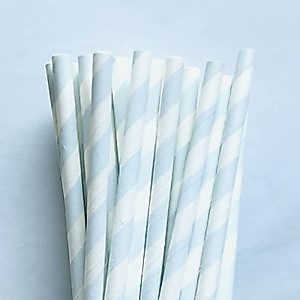 500 pcs Party Disposable Paper Drinking Straws Bulk, Colored Cheap Restaurant Coffee Cocktail Juice Bar Kids Baby Bridal Shower Wedding Birthday Craft Lollipop Cake Pop Sticks (Pastel Blue)