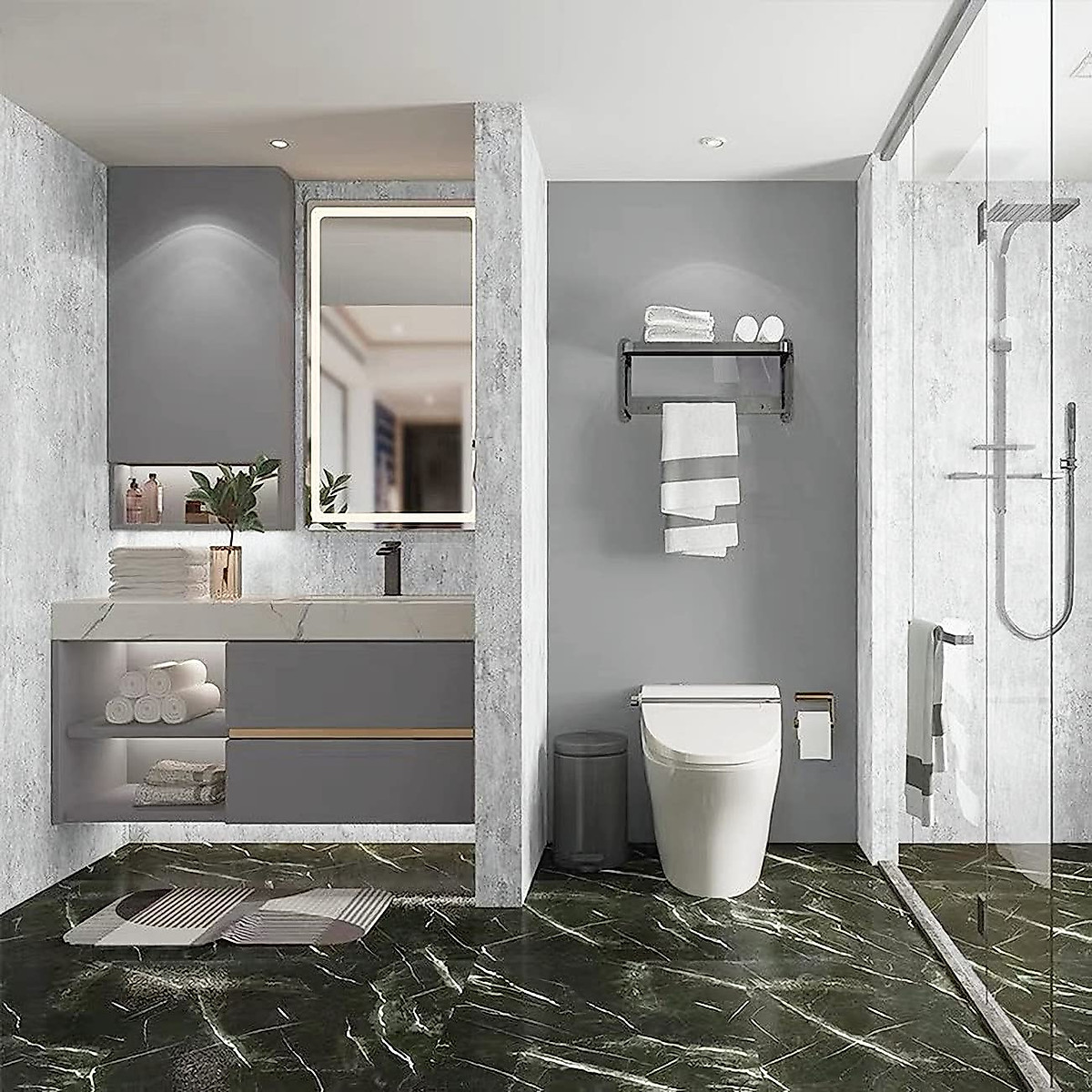 15.8" x400"Grey Wallpaper Self Adhesive Film Peel and Stick Wallpaper Grey Adhesive Paper Waterproof Removable DIY Decorative for Kitchen Cabinet Countertops Shelf Liner Upgrade Thicker