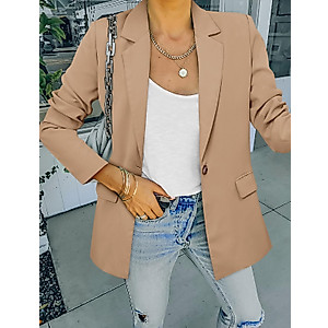 CRAZY GRID Women Business Casual Blazer Jacket Long Sleeve Fashion Blazer Ladies Buttons Work Professional Suit Jacket Oversized 2XL Khaki