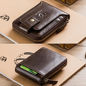 LUKZIJAES Genuine Leather Wallet for Men RFID Blocking Large Capacity Card Case with Zipper ID Window Coin Pocket (#2-Coffee)