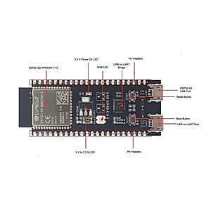 Stemedu ESP32-S3 ESP32-S3-DevKitC-1 N8R8 Development Board based on ESP32-S3-WROOM-1 module, 8 MB Quad flash and 8 MB Octal PSRAM, SPI Interface WiFi +Bluetooth 2 in 1 Microcontroller for Ar-duino IDE