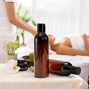 Bekith 16 Pack 8 ounce Amber Empty Plastic Bottles with Disc Top Flip Cap; BPA-Free Refillable Containers For Shampoo, Lotions, Liquid Body Soap, Creams