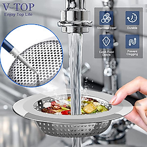 V-TOP Sink Strainer Stopper 4 Pack, Universal Silicone Kitchen Sink Drain Strainer Cover Plug Stopper Kit, 4.5 Inch Stainless Steel Sink Filter Strainer, Food Catcher for Kitchen Sink