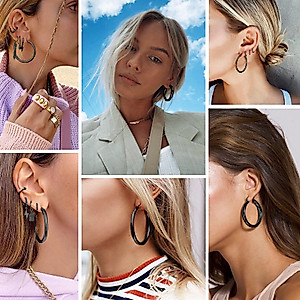 Hoop Earrings 40mm Diameter| Black Hoop Earrings Lightweight Hypoallergenic Earring Minimalist Jewelry