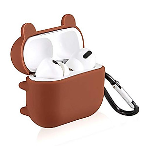 Jowhep Case for AirPod Pro 2019/Pro 2 Gen 2022 Cartoo Cute Silicone Cover Fashion Funny Animal Soft Protective Keychain Skin for Air Pods Pro Girls Boys Kawaii Shell Cases for AirPods Pro Brown Bear