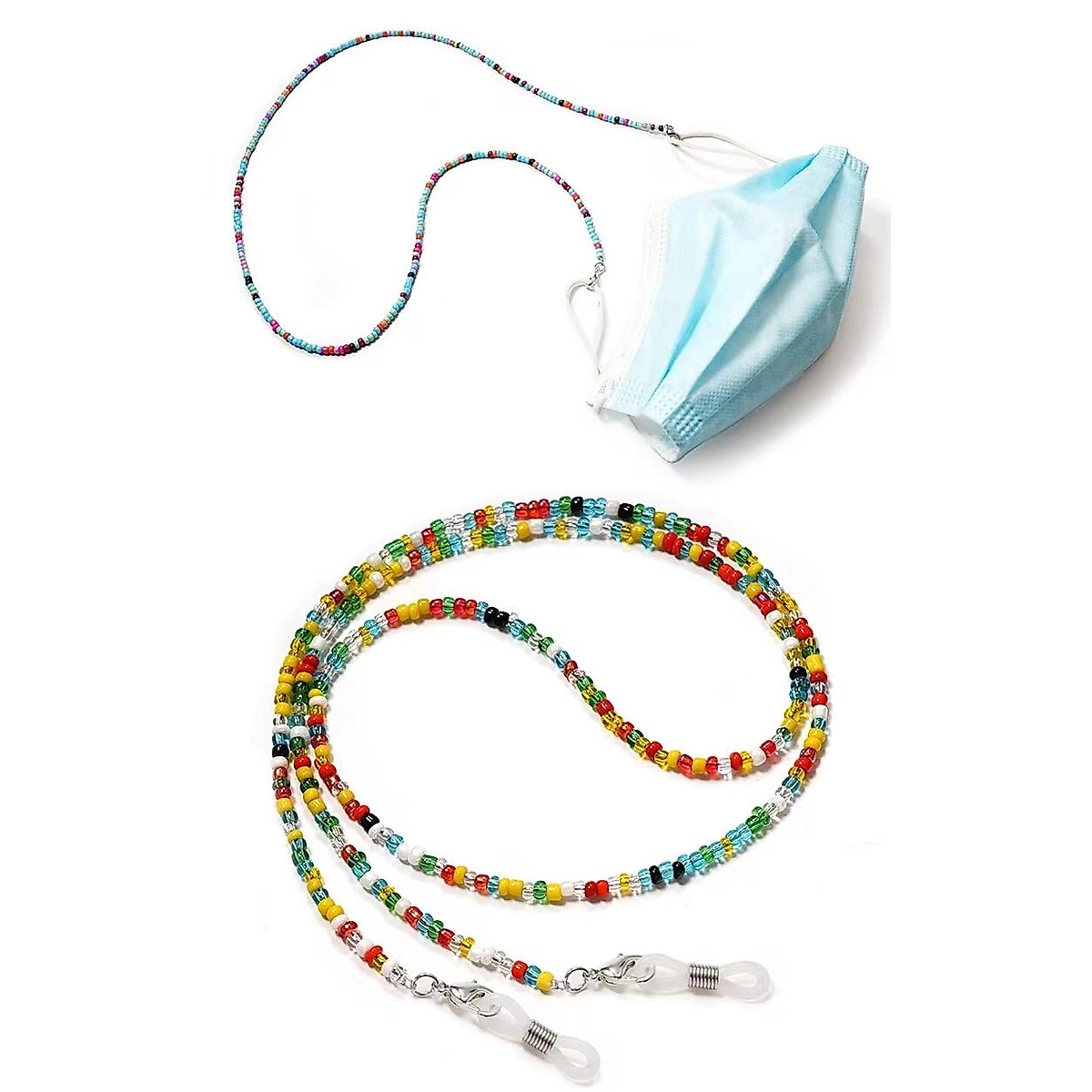 8 Pcs Beaded Eyeglass Chains for Women & Girls, Multifunction Colorful Mask Glasses Lanyard Sunglass Holder Strap Around Neck,Bead Holders Face Mask Chains Clamp Necklace Strap with Eyeglass Loop