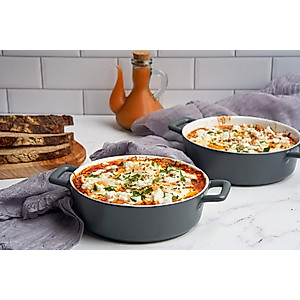 Kook Ceramic Casserole Pot Set, Baking Dishes, Easy Carry Handles, Microwave & Dishwasher Safe Bakeware, Dark Grey, 40 oz, Set of 2