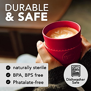Ecoffee Cup Reusable Sustainable To-Go Travel Coffee-Cup Portable Cups With No Leak Silicone Lid - Dishwasher Safe (14oz, Red Dawn)