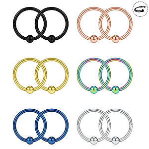 SCERRING 12PCS 18G 8mm Nose Hoop Lip Eyebrow Tongue Helix Tragus Cartilage Septum Piercing Ring - Mix Color