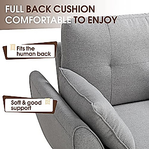Shintenchi 63" Modern Fabric Loveseat Sofa Couch for Living Room Upholstered 2-Seat Low Back Deep Seat with 4 Pillows Furniture for Bedroom, Office，Studio Easy Assembly Light Grey