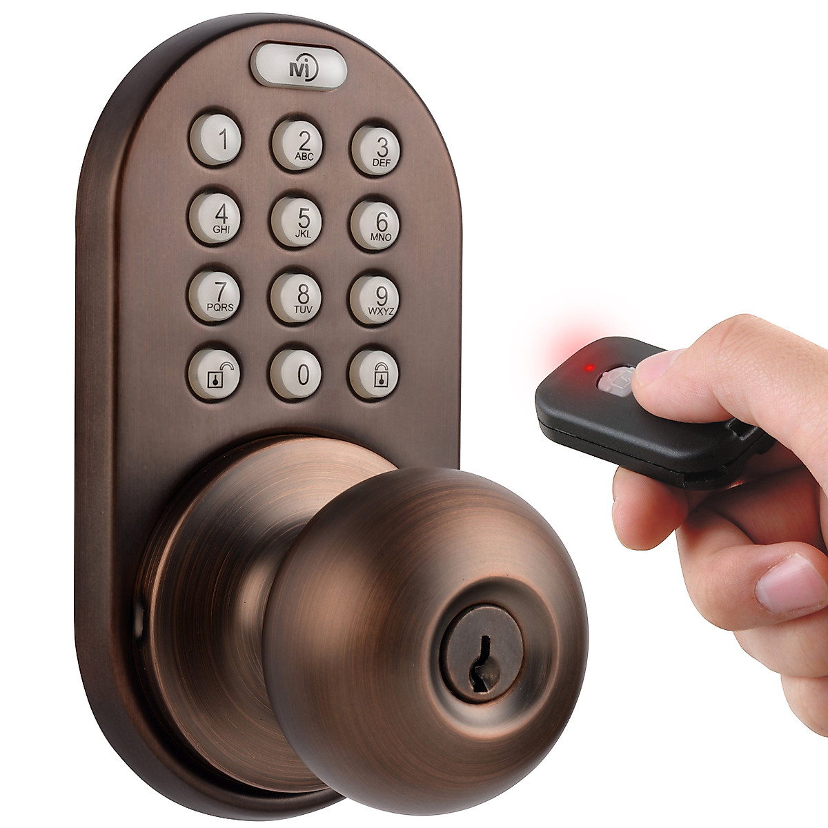 MiLocks XKK-02OB Digital Door Knob Lock with Keyless Entry via Remote Control and Keypad Code for Interior Doors - (Oil-Rubbed Bronze)