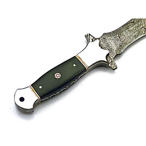 Skokie Knives Custom Hand Made Damascus Steel Hunting Knife Handle Green Micarta with White Fiber (G.D)