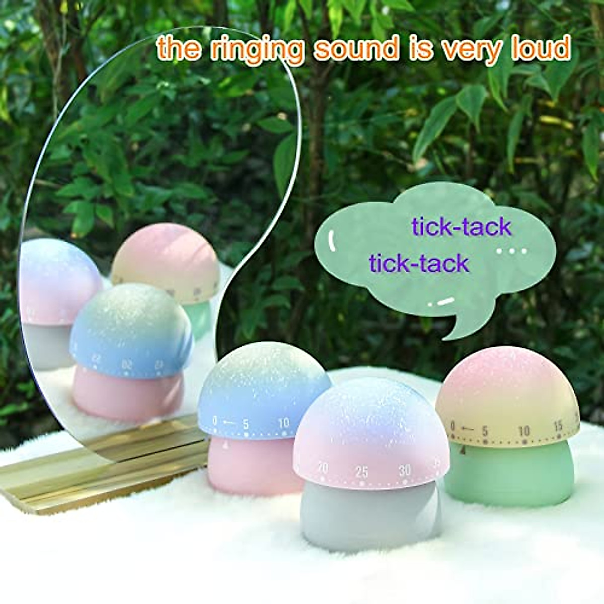 NUOSWEK Mechanical Kitchen Timer, Cute Mushroom Timer for Kids, Wind Up 60 Minutes Manual Countdown Timer for Classroom, Home, Study and Cooking (Green Base)