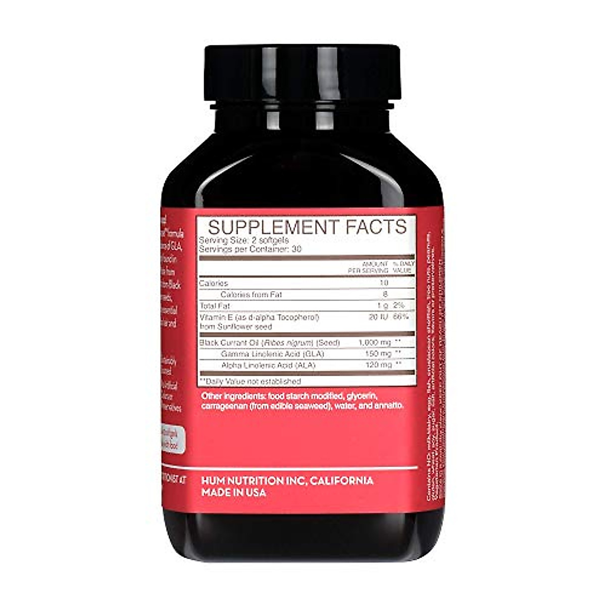 HUM Red Carpet - Skin & Hair Vitamins - Black Currant Seed Oil for Glowing Skin + Lasting Hair Health with Vitamin E, Omega 3 & 6 - Hair and Skin Vitamins (60 Vegan Softgels)