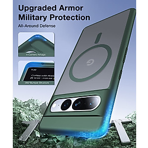 FNDMIL Magnetic for Google Pixel 7 Pro Case [Compatible with MagSafe][Anti-Fingerprint][Slim Fit][Military Shockproof] Translucent Matte Hard Back Pixel 7 Pro 5G Phone Cover 6.7”, Green