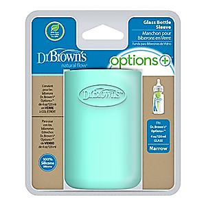 Dr. Brown’s Natural Flow Options+ Glass Baby Bottle Sleeves, 100% Silicone, 4 oz, Narrow, Mint