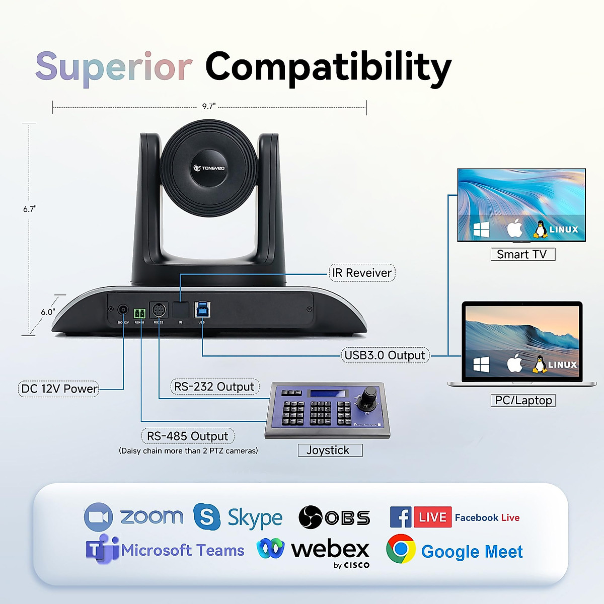 TONGVEO 4K Conference Room Camera System, AI Auto-Tracking PTZ Camera 5X Digital Zoom with Wireless Bluetooth Speakerphone Set USB 124-Degree Wide-Angle for Zoom Skype Teams OBS and more