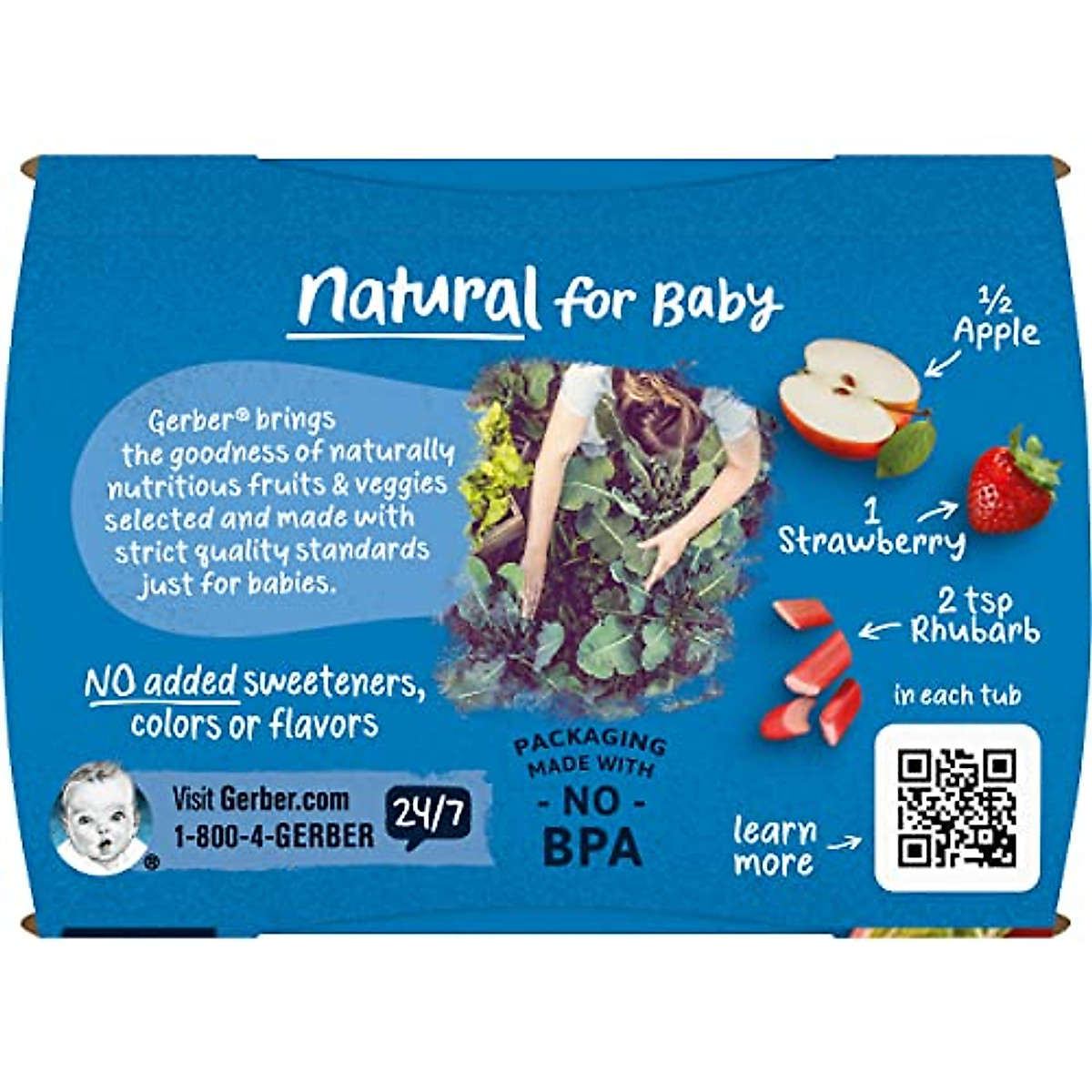 Gerber Natural for Baby 2nd Foods Baby Food Tubs, Apple Strawberry Rhubarb, Pureed Baby Food, Made with Natural Fruit & Vitamin C, 2 - 4 OZ Tubs/Pack (Pack of 4)