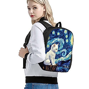 DMOYALA Art Painting Cat 15 Inch Laptop Backpack for Women Girls Japanese Style Utility Unique Schoolbag with Zipper Hiking Backpack for School Back to School Supplies Multi-function Gym Backpack