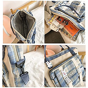 Kawaii Backpack with Kawaii Pin and Bear Plush Mini Cute Japanese School Bag Anime Shoulder Bag (Blue)