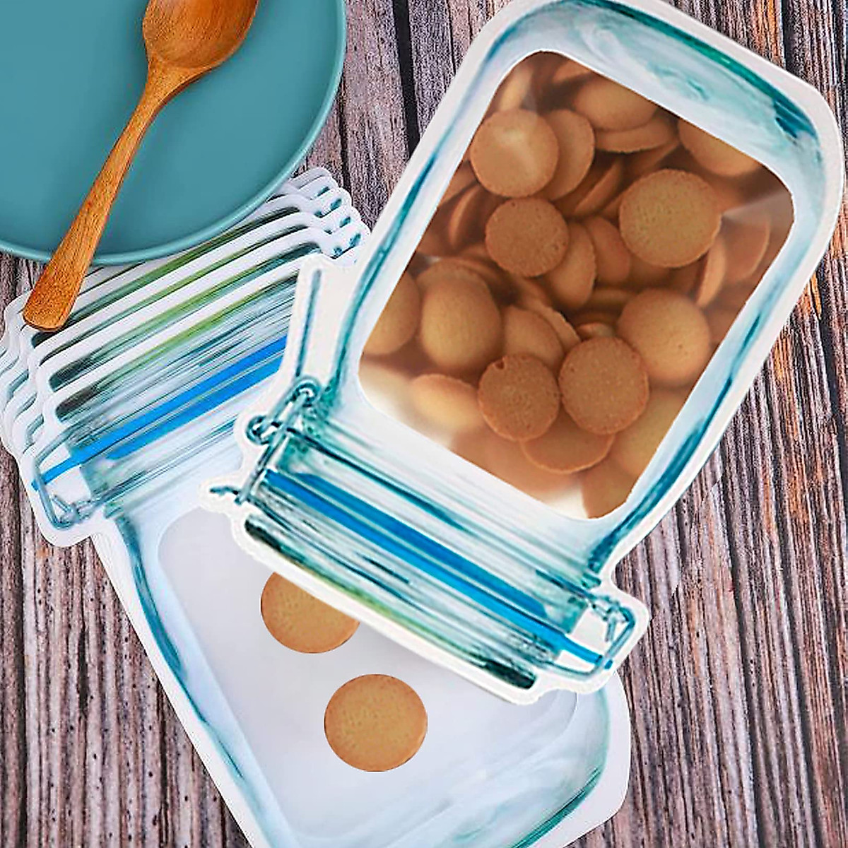 Enkrio 36 Pack Mason Jar Zipper Bags, Reusable Airtight Seal Food Bag Leakproof Nuts Candy Cookies Bag for Travel Camping