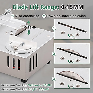 Huanyu Mini Table Saw 96W 9000RPM Hobby Electric Saw 7-Level Speed Adjustable 0-90 Angle 15MM Cutting Depth with Blade Model DIY Crafts Cutting Tool for Precision Cut Metal Wood Plastic Acrylic