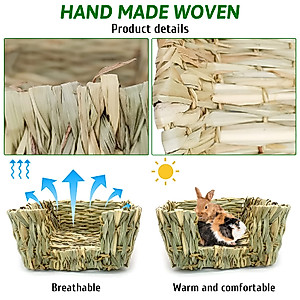 Hamiledyi Rabbit Grass Bed for Bunny, 12 Pcs Pet Bunny Chew Toys Natural Hand-Made Woven Hay Mat Hamster Grass Basket Small Animals Bedding for Guinea Pig Chinchilla Ferret Gerbil Rat