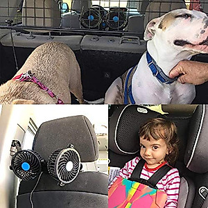 SEAMETAL Car Fan for Back Seat, Car Seat Fan Cigarette Lighter, Fan for Car 12V Headrest Black 4inches (Clip+Hook)