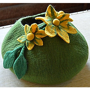 Earthtone Solutions Cat Cave Bed, Unique Green Handmade Felted Wool, Large Covered and Cozy, Also Perfect for Kittens, Original Cat Caves, (Emerald Haven)